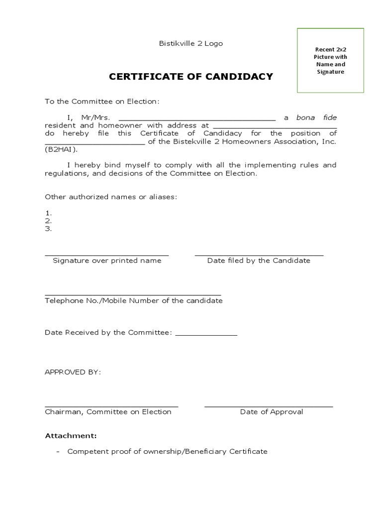 Certificate of Candidacy Template | PDF