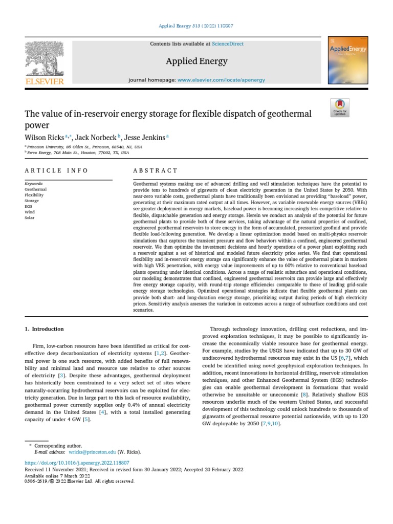 Applied Energy: Wilson Ricks, Jack Norbeck, Jesse Jenkins | PDF ...