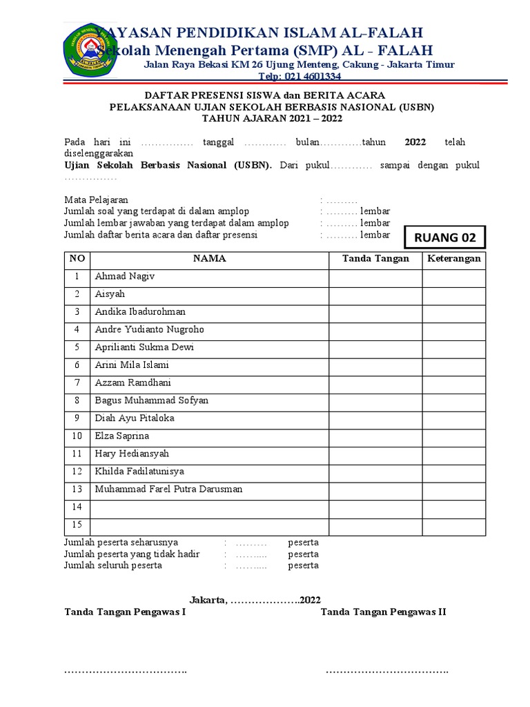 DAFTAR PRESENSI SISWA Dan BERITA ACARA | PDF