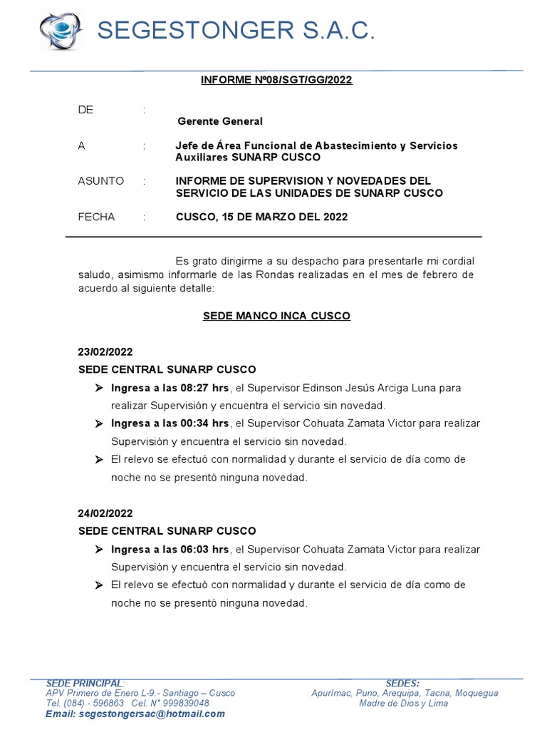 Informe de Supervisores Sunarp | PDF