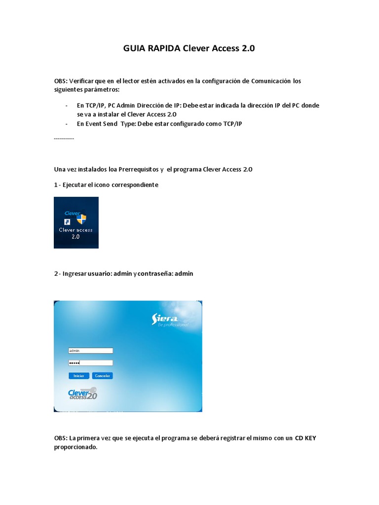 Guia Rapida Usuario Clever Access 2.0 | PDF | Informática | Software