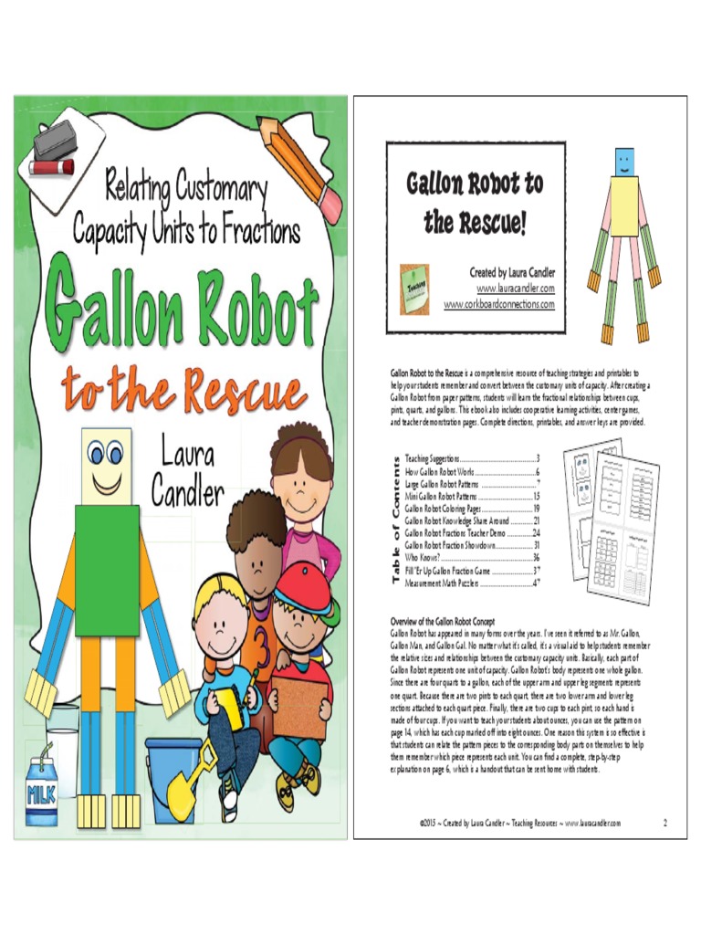 Gallon Man Gallon Robot Customary Units of Capacity Activities | PDF ...