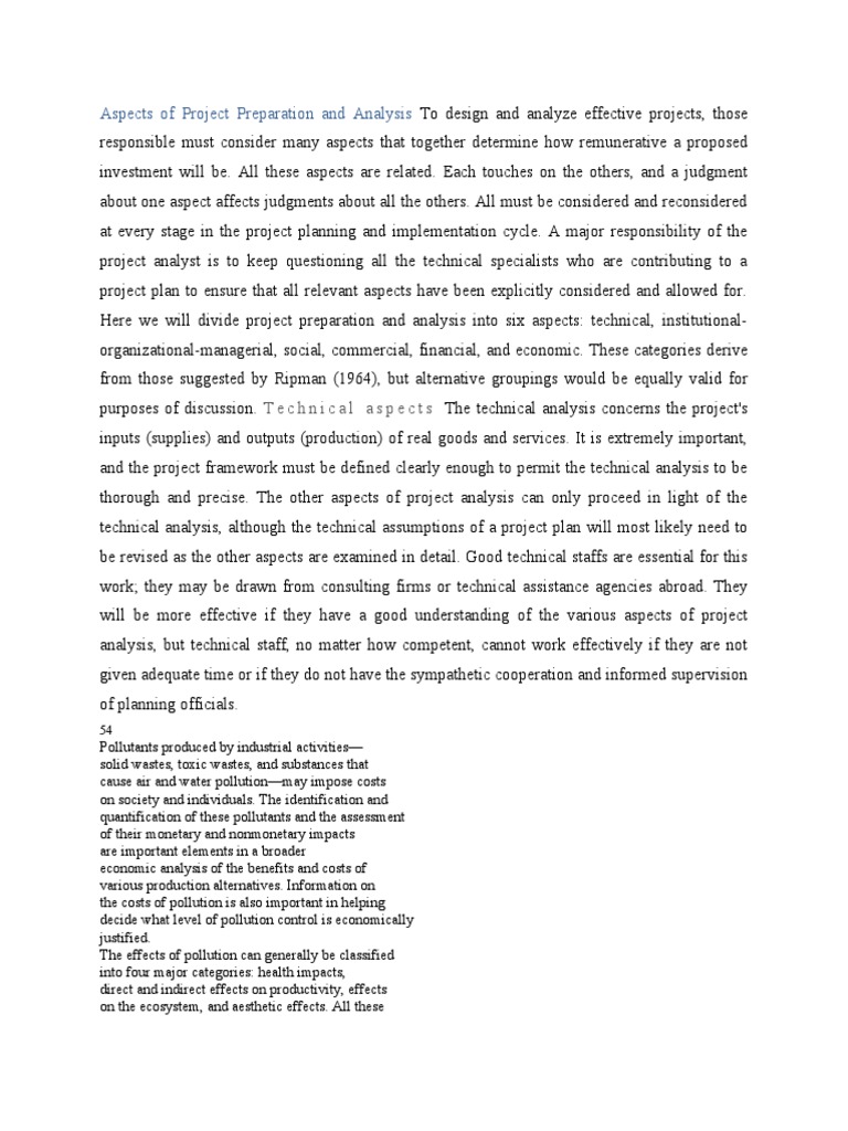 Aspects of Project Preparation and Analysis To Design and Analyze ...