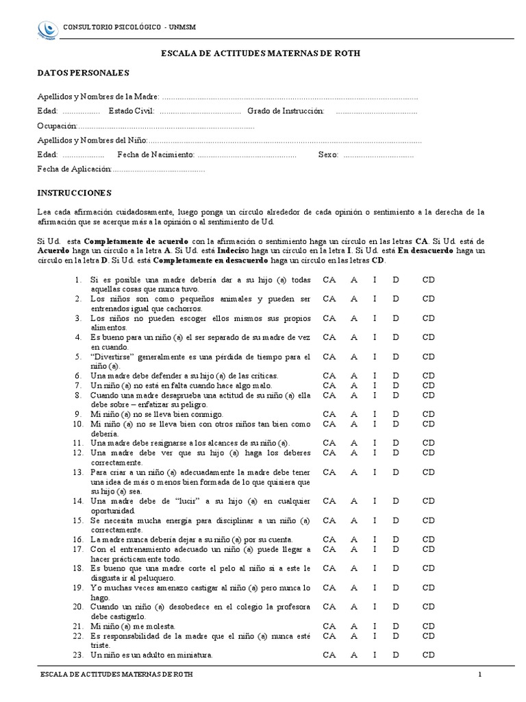 Escala de Actitudes Maternas de Roth | PDF