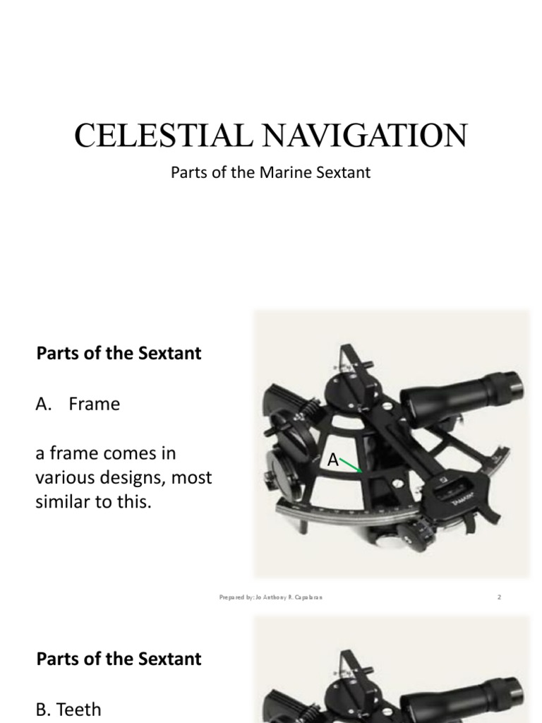 Marine Sextant Parts Explained | PDF | Navigation | Measuring Instrument