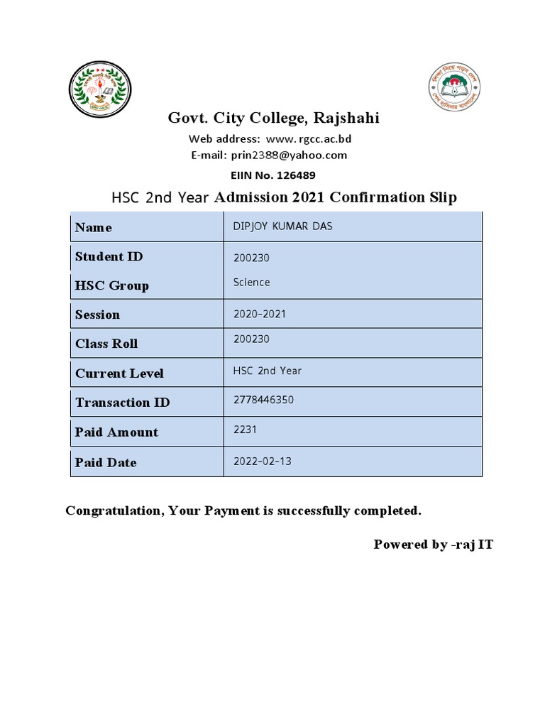 Confirmation Slip | PDF