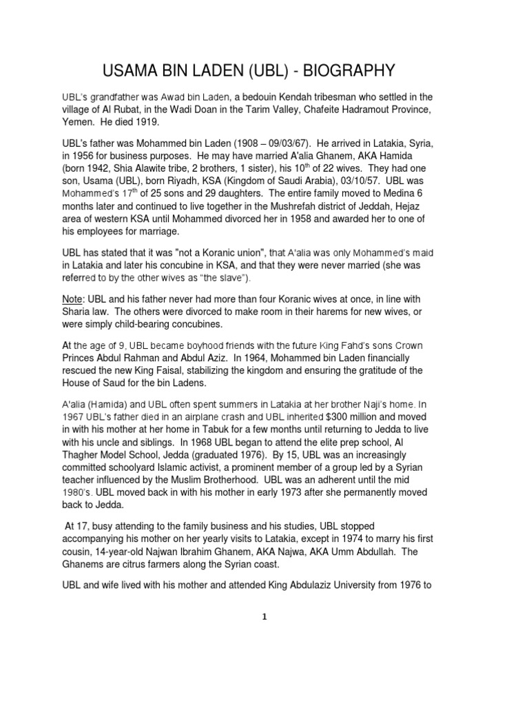 Usama Bin Laden - Biography - Updated 5-30-2011 | PDF | Osama Bin Laden ...