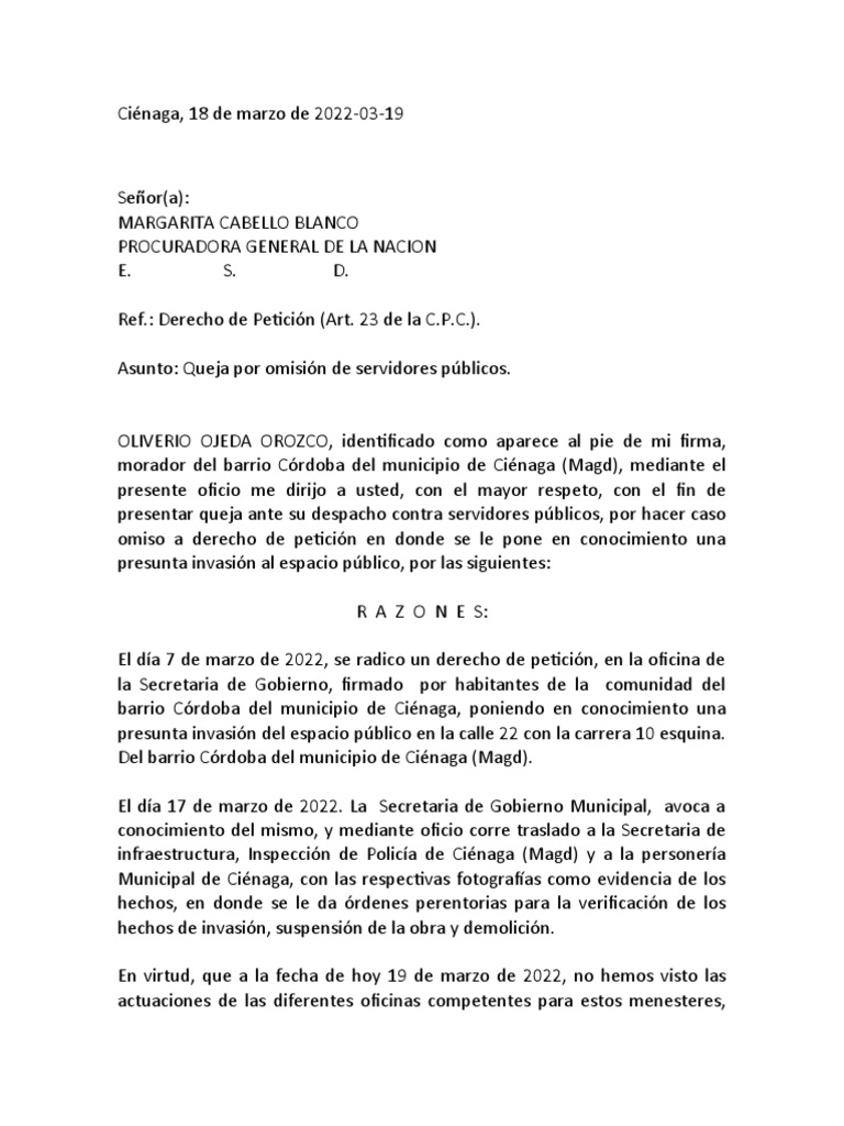 Queja Ante La Procuraduria | PDF