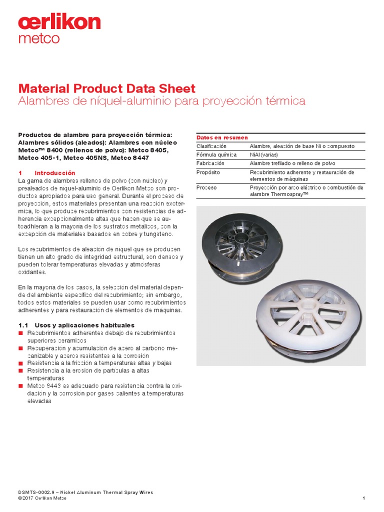 Metco 8400 | PDF | Aleación | Química