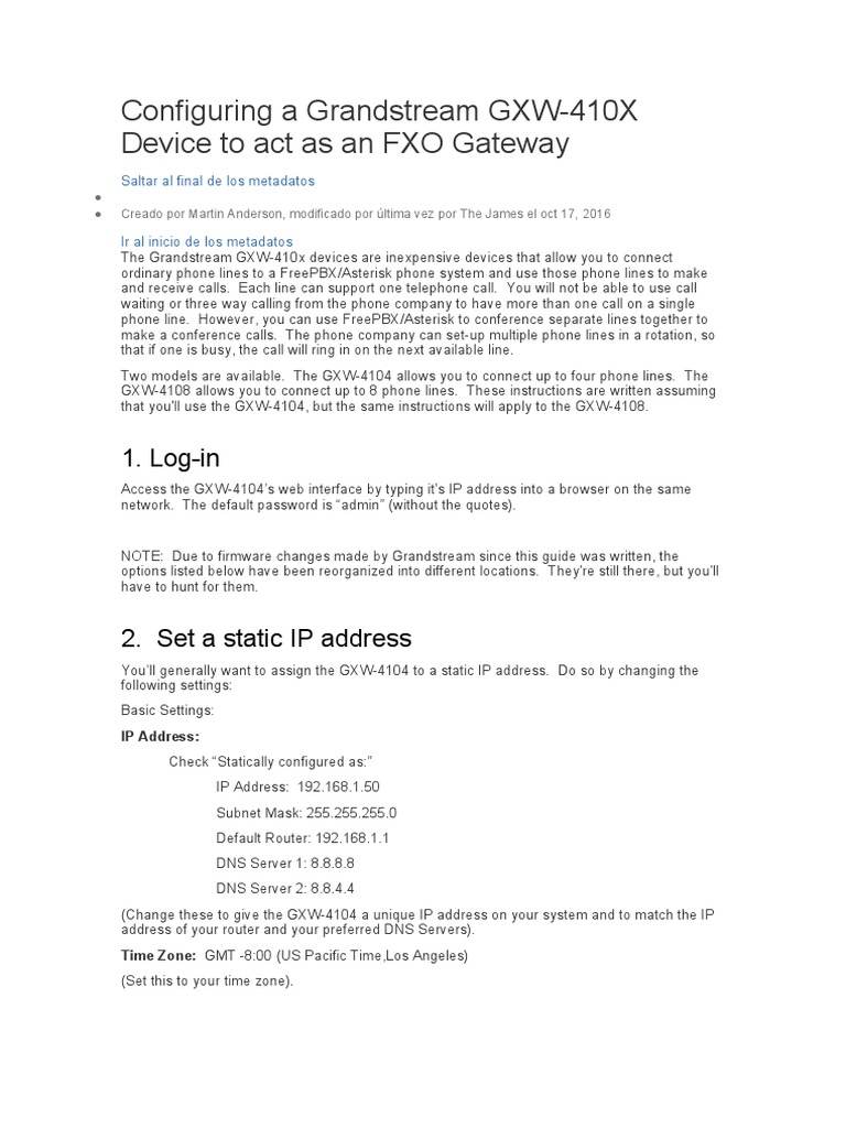 Configuring A Grandstream GXW4104 | PDF | Telephone Numbering Plan ...