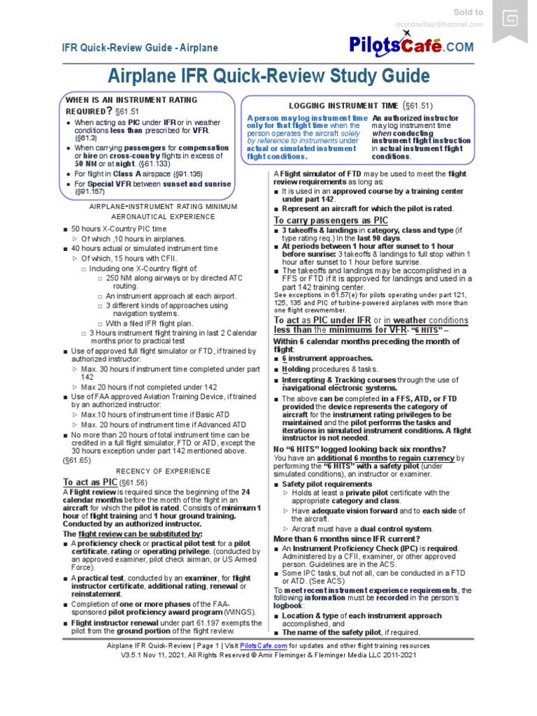 IFR Quick-Review Guide - Airplane | Download Free PDF | Instrument ...