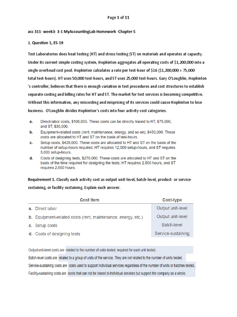Acc 311 - Week3 - 3-1 MyAccountingLab Homework - Chapter 5 | PDF | Cost ...