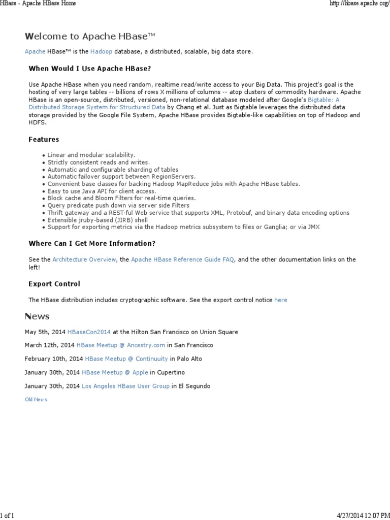 HBase - Database For Hadoop | PDF | Apache Hadoop | Databases