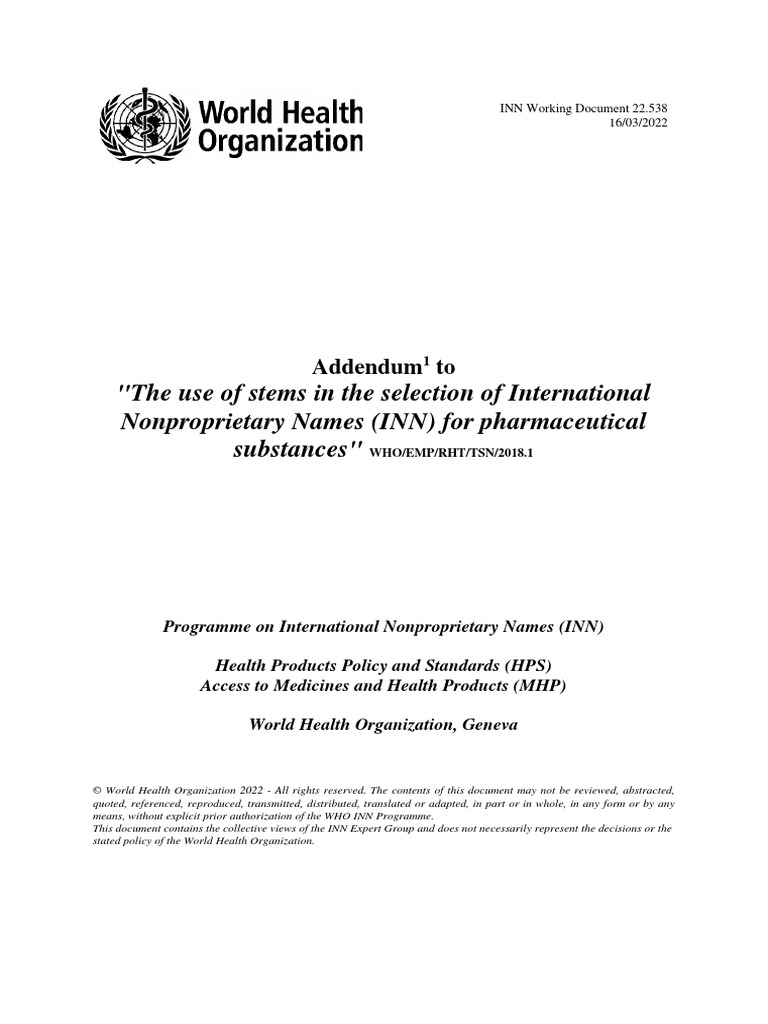 The Use of Stems in The Selection of International Nonproprietary Names ...