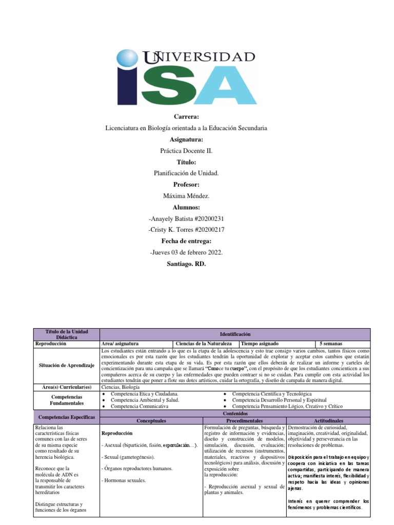 Planificación de Unidad y Plan de Excursion | PDF | Reproducción | Plan de estudios
