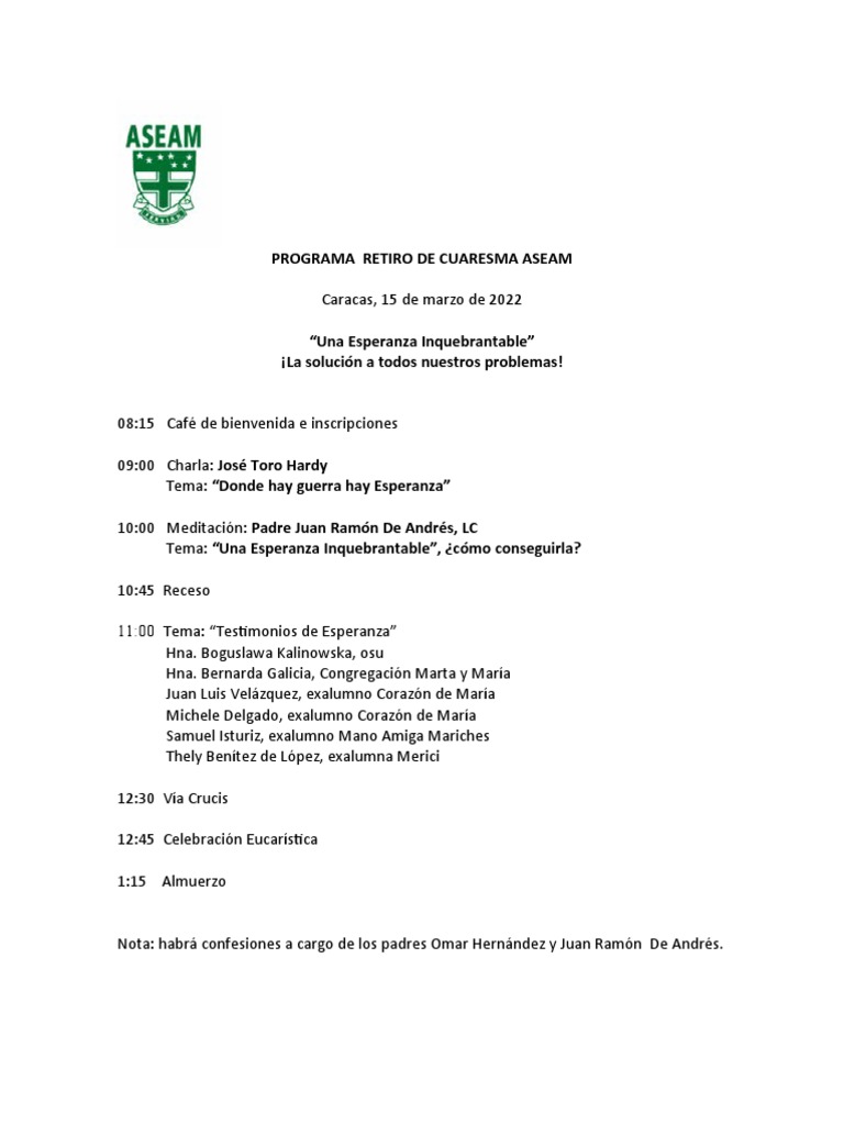 PROGRAMA. RETIRO Cuaresma | PDF