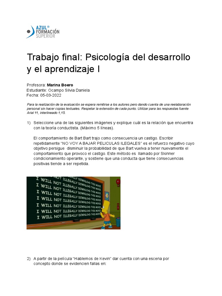 Trabajo Final Psicologia Del Desarrollo | PDF | Aprendizaje | Sicología
