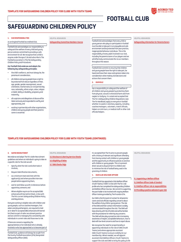 FA Safeguarding Children Policy (Youth Teams) | PDF | Social ...