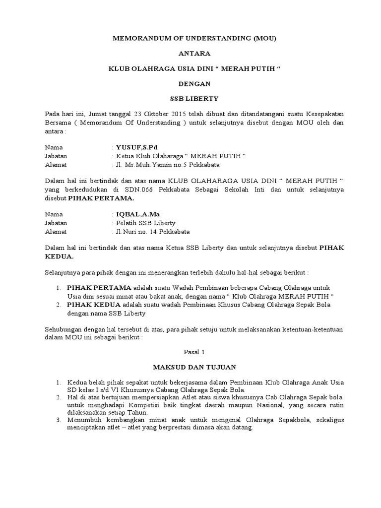 Mou Klub Dan SSB Liberty | PDF