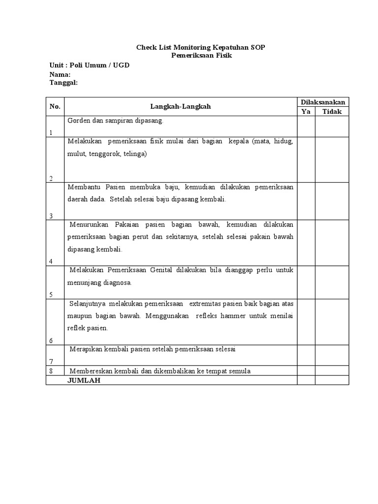 Checklist Monitoring Kepatuhan SOP | PDF | Pengembangan Diri