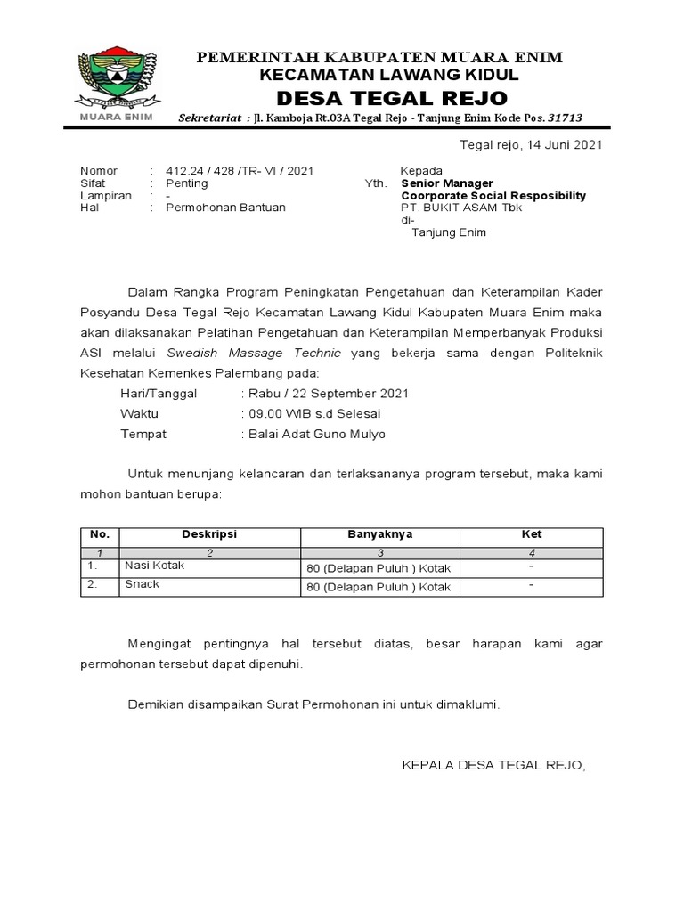02a. Surat Biasa Pengantar - Permohonan Bantuan Nasi Kotak CSR PTBA PKM ... 02a. Surat Biasa Pengantar - Permohonan Bantuan Nasi Kotak CSR PTBA PKM ...