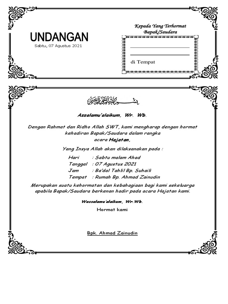 Template Undangan Hajatan | PDF