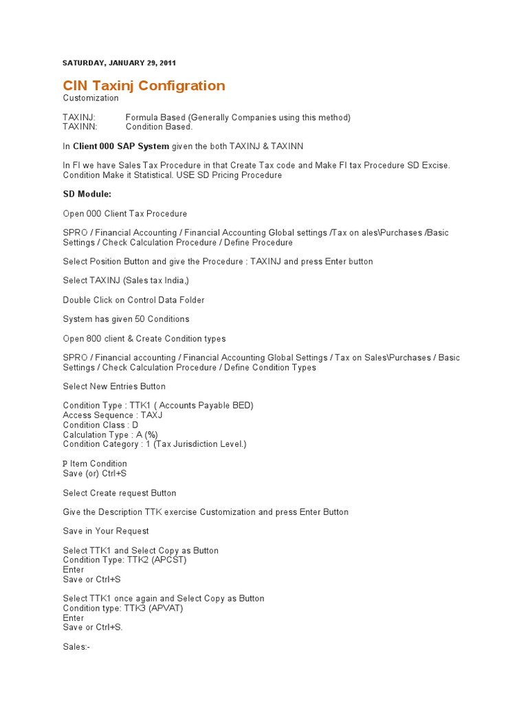 CIN TAXINJ Configuration | PDF | Debits And Credits | Disabled Sports