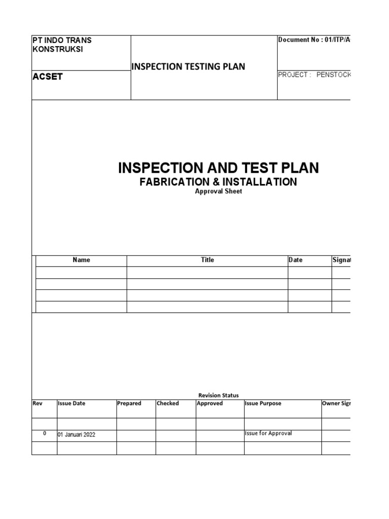 Itp For Piping Fabrication and Installation | PDF | Nondestructive ...