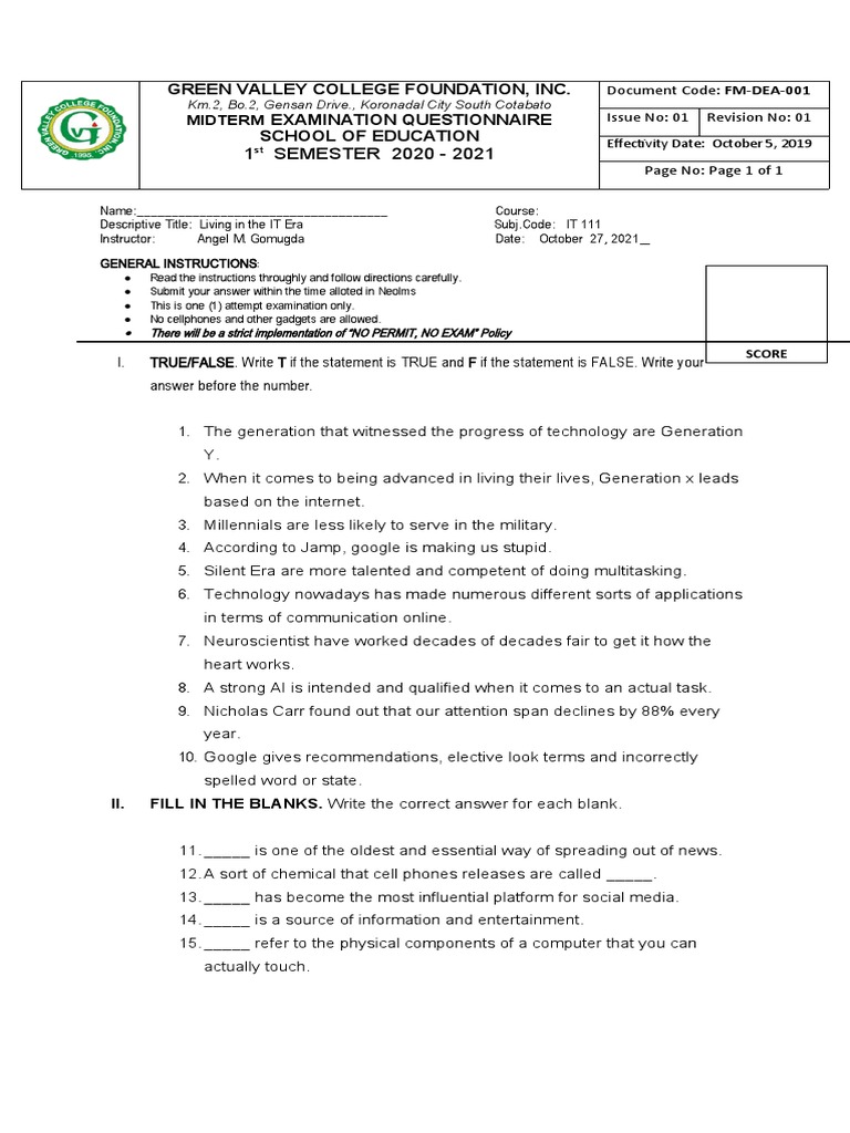 1 SEMESTER 2020 - 2021: Green Valley College Foundation, Inc ... 1 SEMESTER 2020 - 2021: Green Valley College Foundation, Inc ...