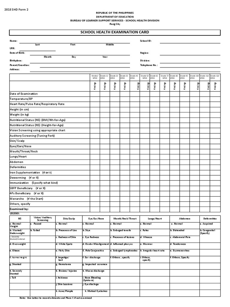 School Health Examination Card 2018 | PDF | Periodontology | Medical ...