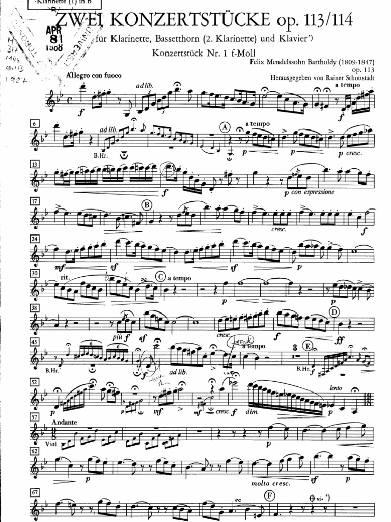 Mendelssohn Concert Piece No. 1 - Clarinet 1 | PDF