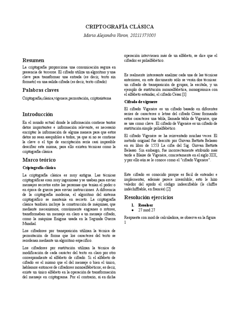 Criptografía Clasica | PDF | Cifrado | Secreto