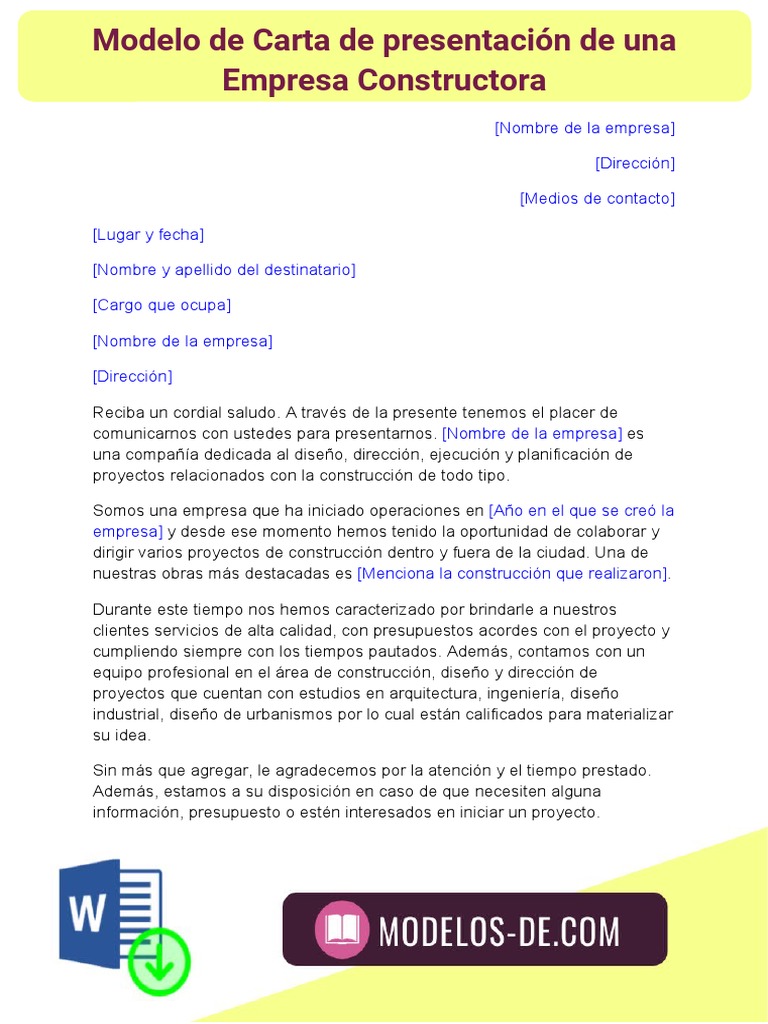 Modelo de Carta de Presentación de Una Empresa Constructora | PDF