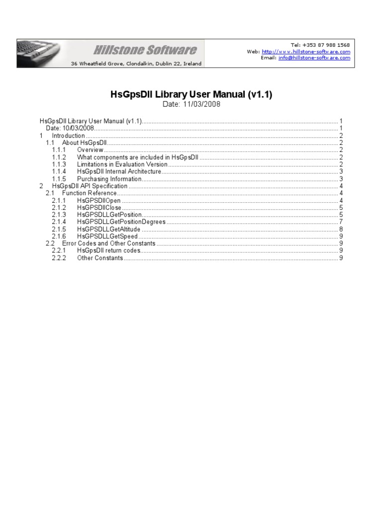 HSGPSDLL Library User Manual (V1.1) : Date: 11/03/2008 | PDF | Library (Computing) | Pointer ...