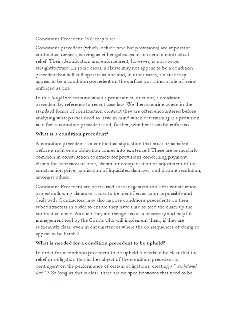 Conditions Precedent - Will They Bite | PDF | Precedent | Justice