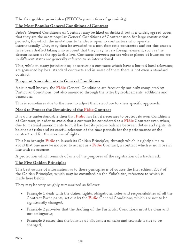 The Five Golden Principles (FIDIC's Protection of Genuinity) | PDF ...