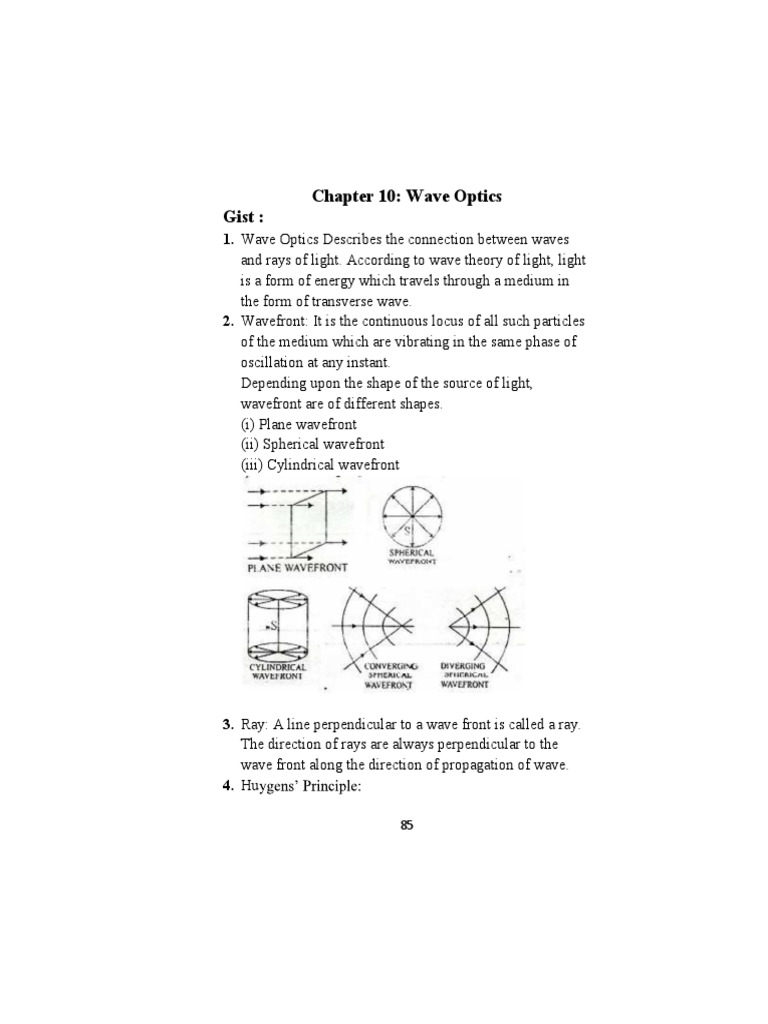 Chapter 10: Wave Optics Gist | PDF | Diffraction | Polarization (Waves)