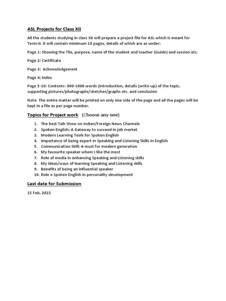 ASL Projects For Class XII | PDF