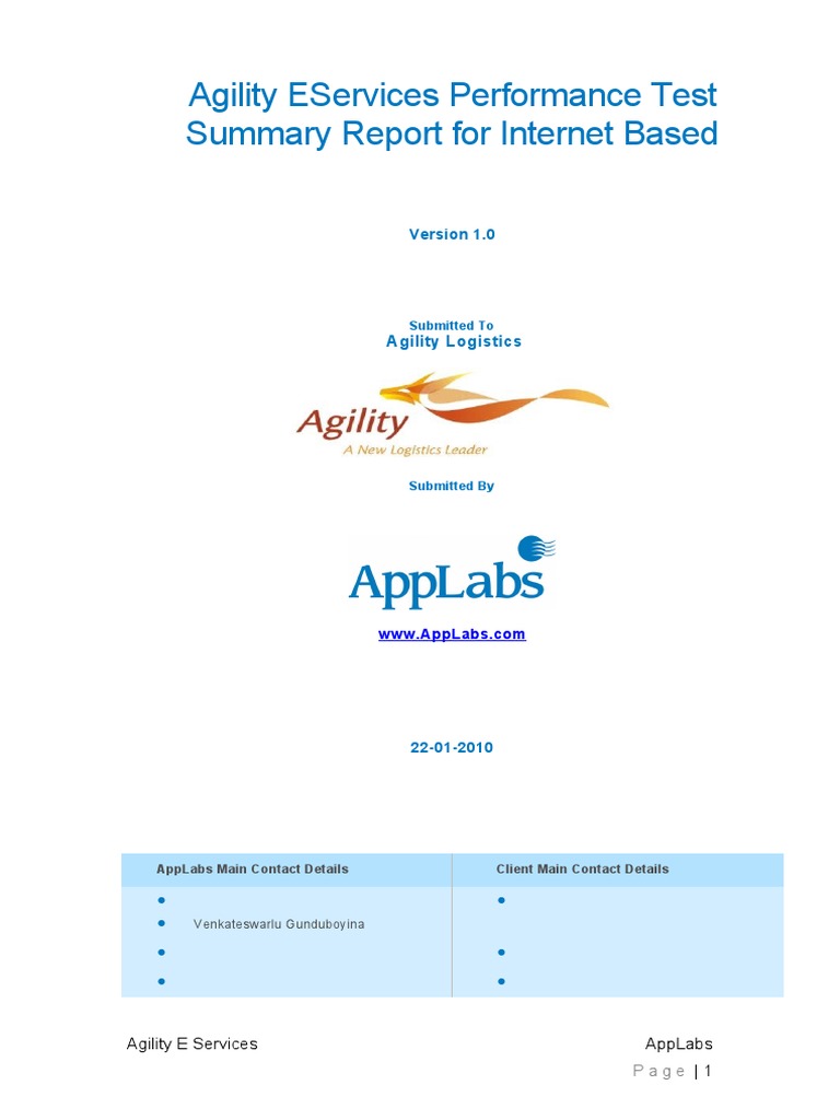 Agility Eservices Performance Test Summary Report For Internet Based ...