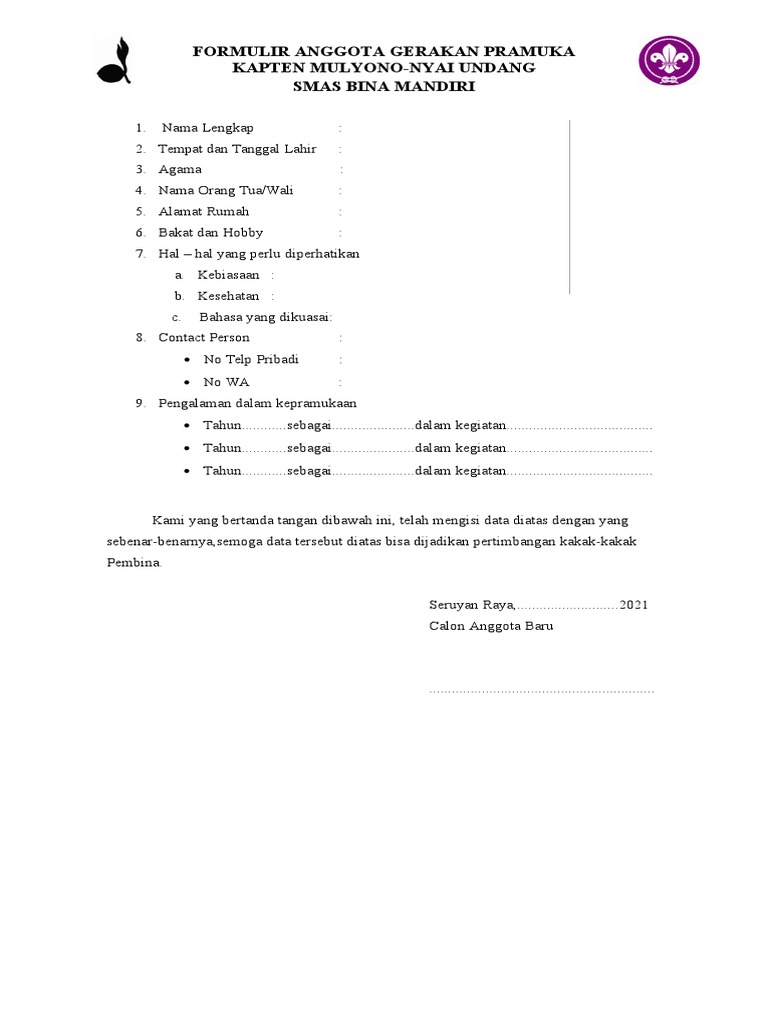 Formulir Anggota Pramuka | PDF | Olahraga & Rekreasi