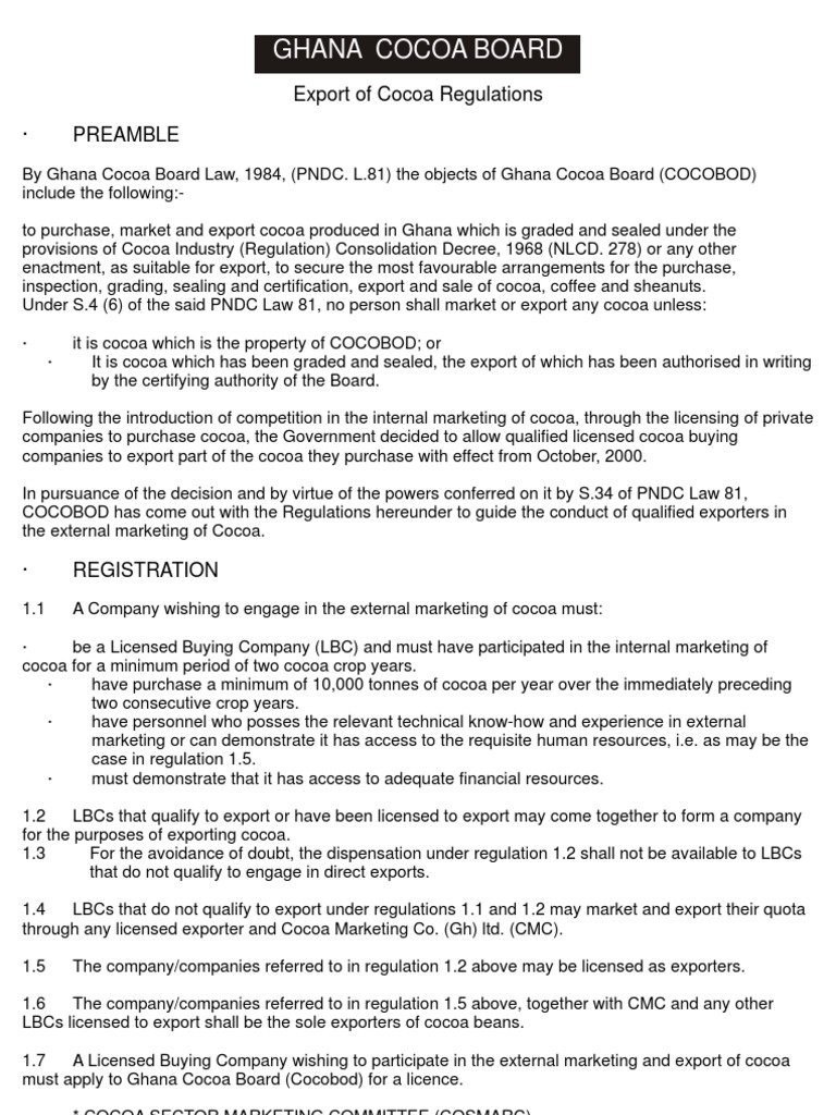 Export of Cocoa Regulations | PDF | Cocoa Bean | Exports