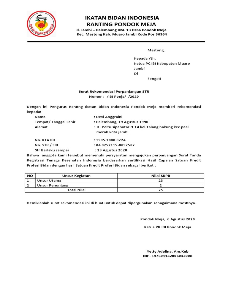 Surat Rekomendasi Perpanjangan STR | PDF