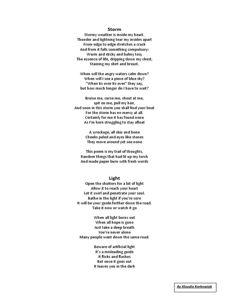 "Storm" and "Light" Poems | PDF | Poetry