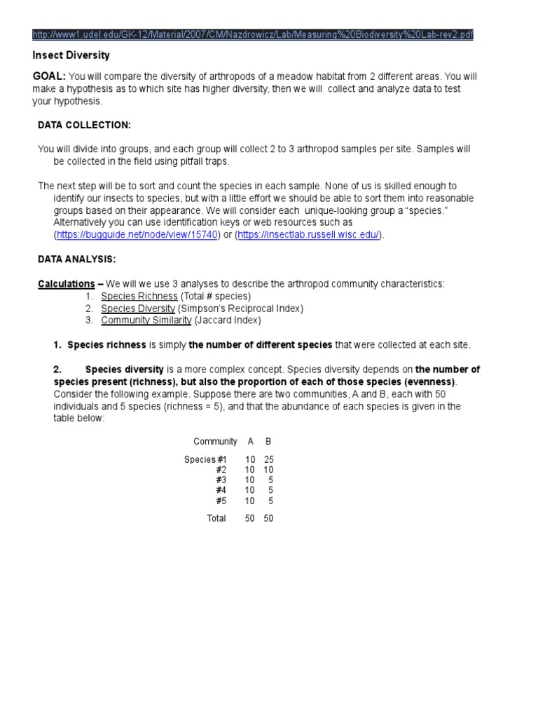 Measuring Insect Diversity | PDF | Data Analysis | Species