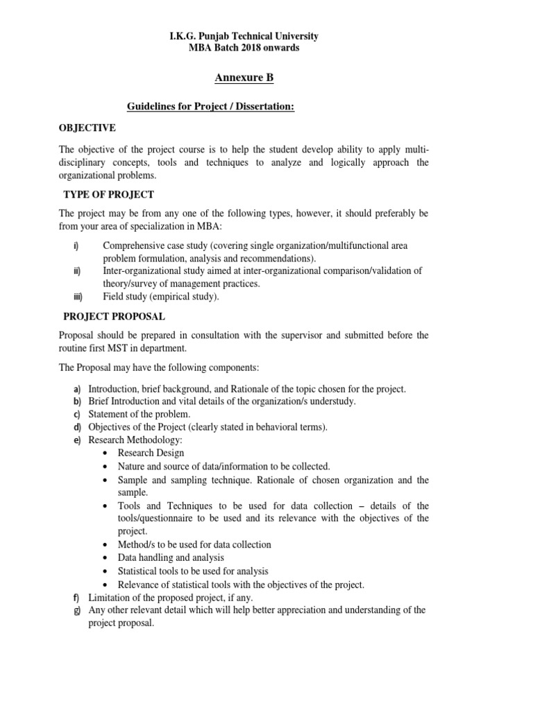 Guidelines For Project / Dissertation:: Annexure B | PDF | Statistics ...