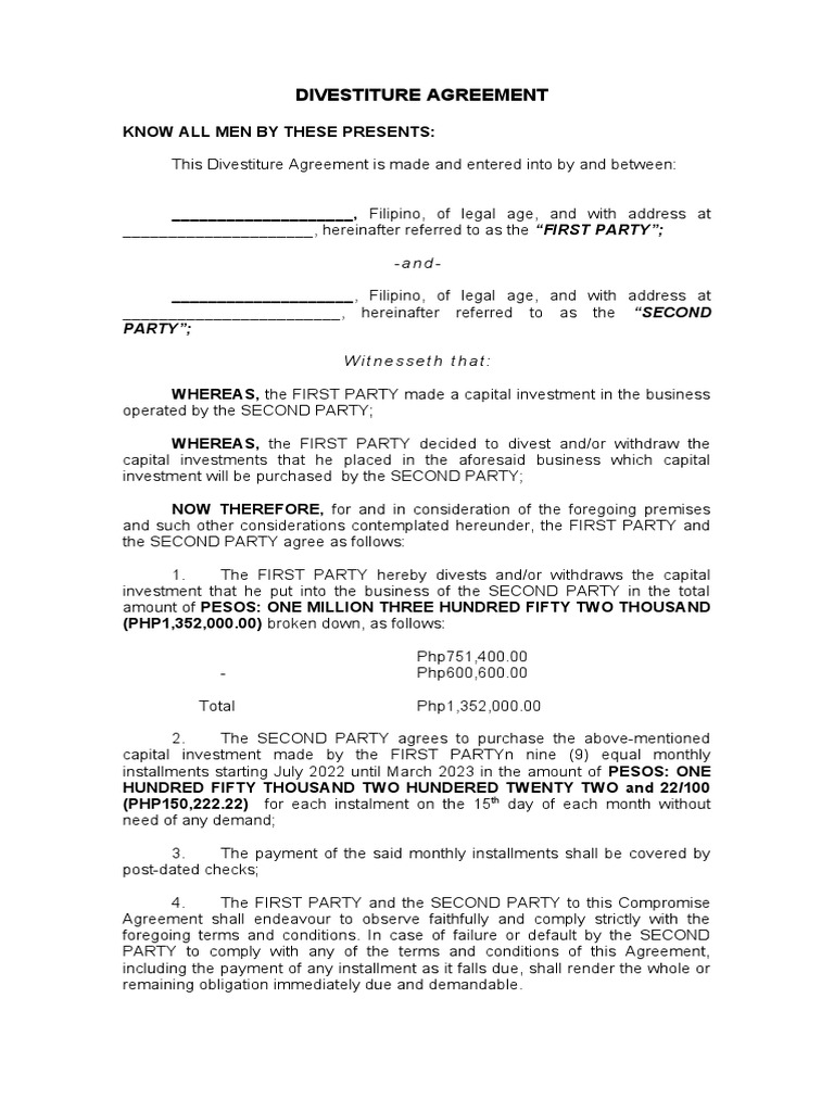 Divestiture Agreement | PDF | Government | Justice