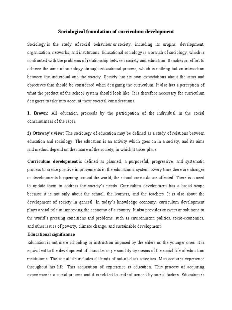 Sociological Foundations of Curriculum Development | PDF | Curriculum ...