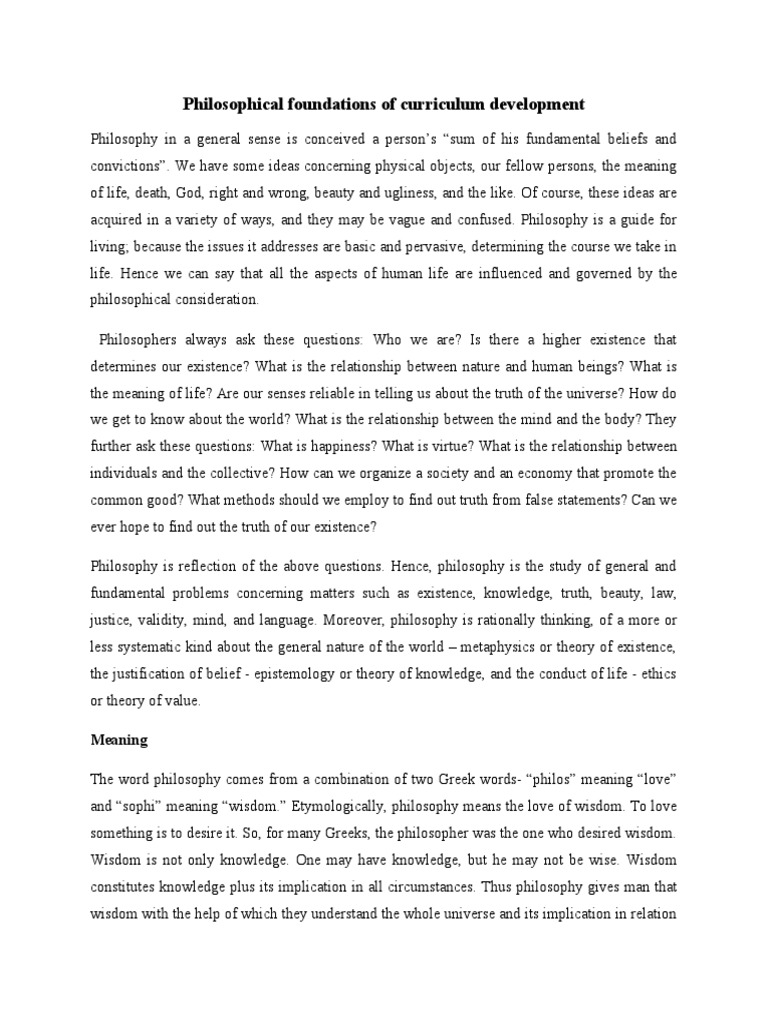 Philosophical Foundations of Curriculum Development | PDF | Idealism ...