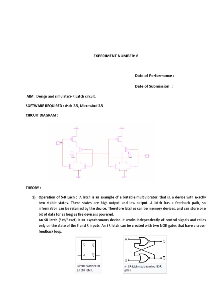 Design and Simulate S-R Latch Circuit | PDF | Electronic Design | Computer Engineering