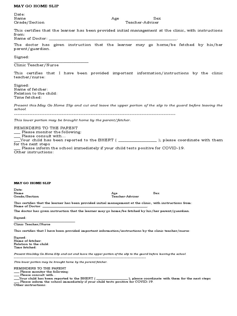 May Go Home Slip | PDF